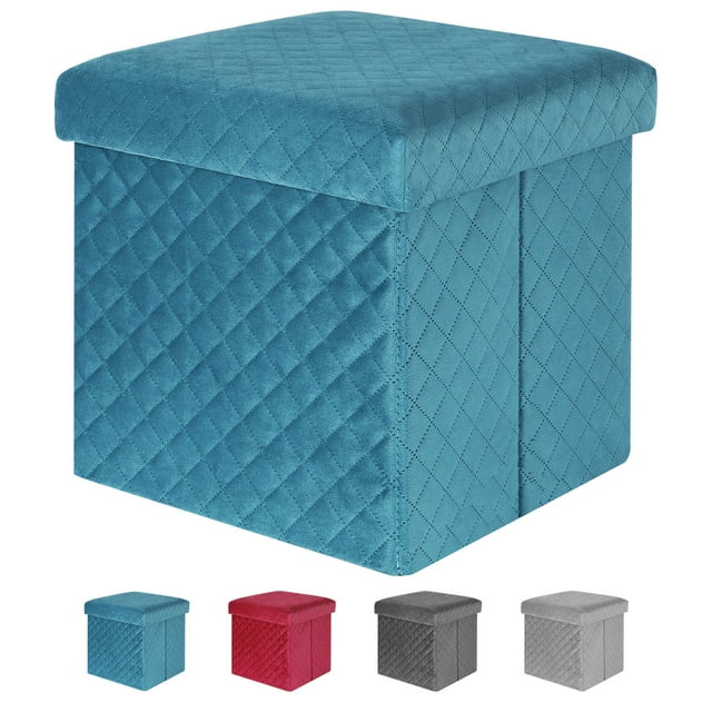 Folding Storage Ottoman Cube Velvet Tufted Space-Saving Toy Box Foot ...