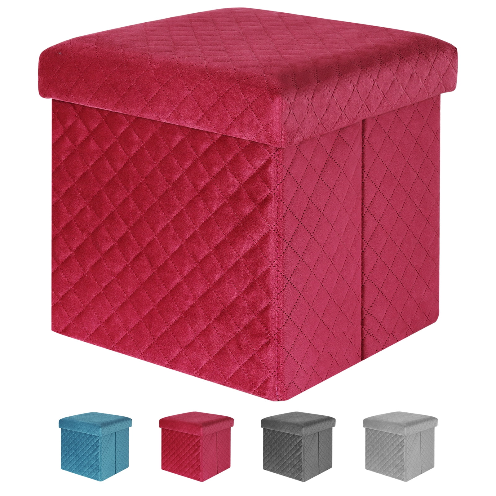 Folding Storage Ottoman Cube Velvet Tufted Space-Saving Toy Box Foot ...