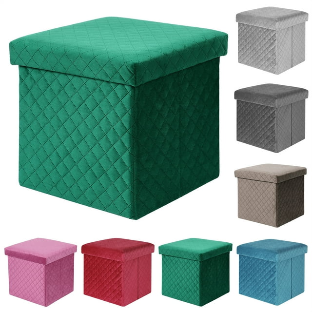 Folding Storage Ottoman Cube Velvet Tufted Space-Saving Toy Box Foot ...