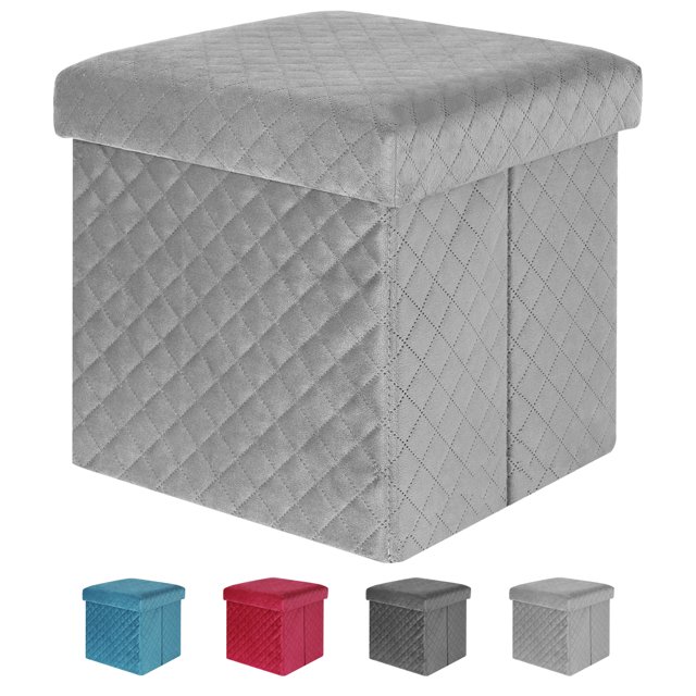 Folding Storage Ottoman Cube Velvet Tufted Space-Saving Toy Box Foot ...