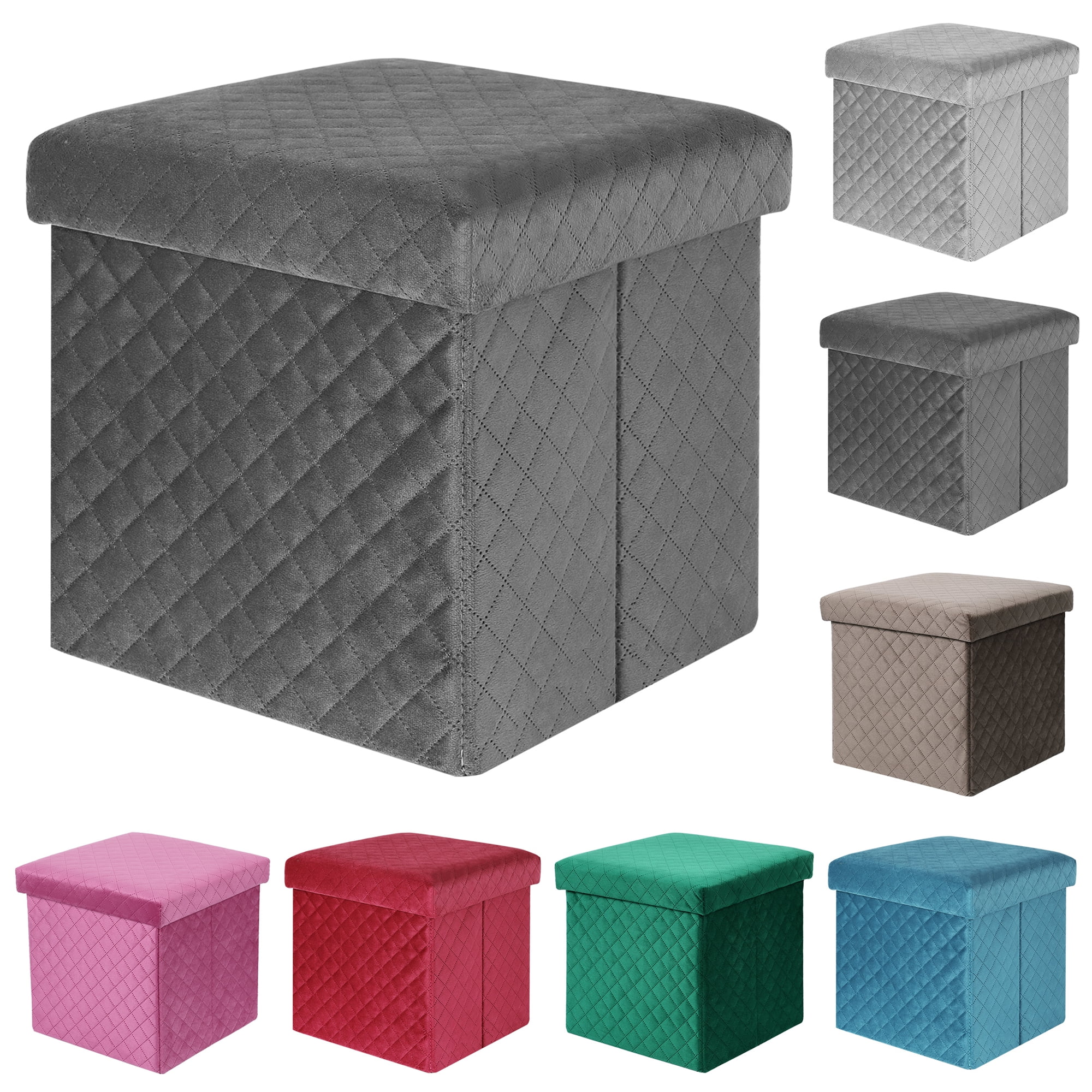 ANMINY Foldable Velvet Tufted Storage Ottoman Cube, Space-Saving Foot ...