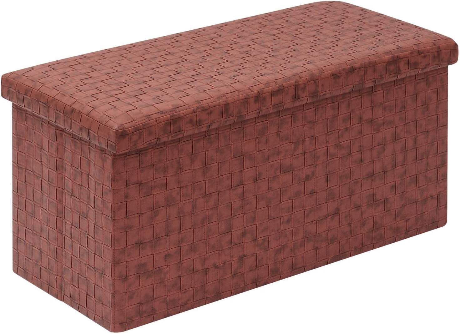 Folding Storage Ottoman, Faux Leather Footrest Seat Long Bench Toy Box ...