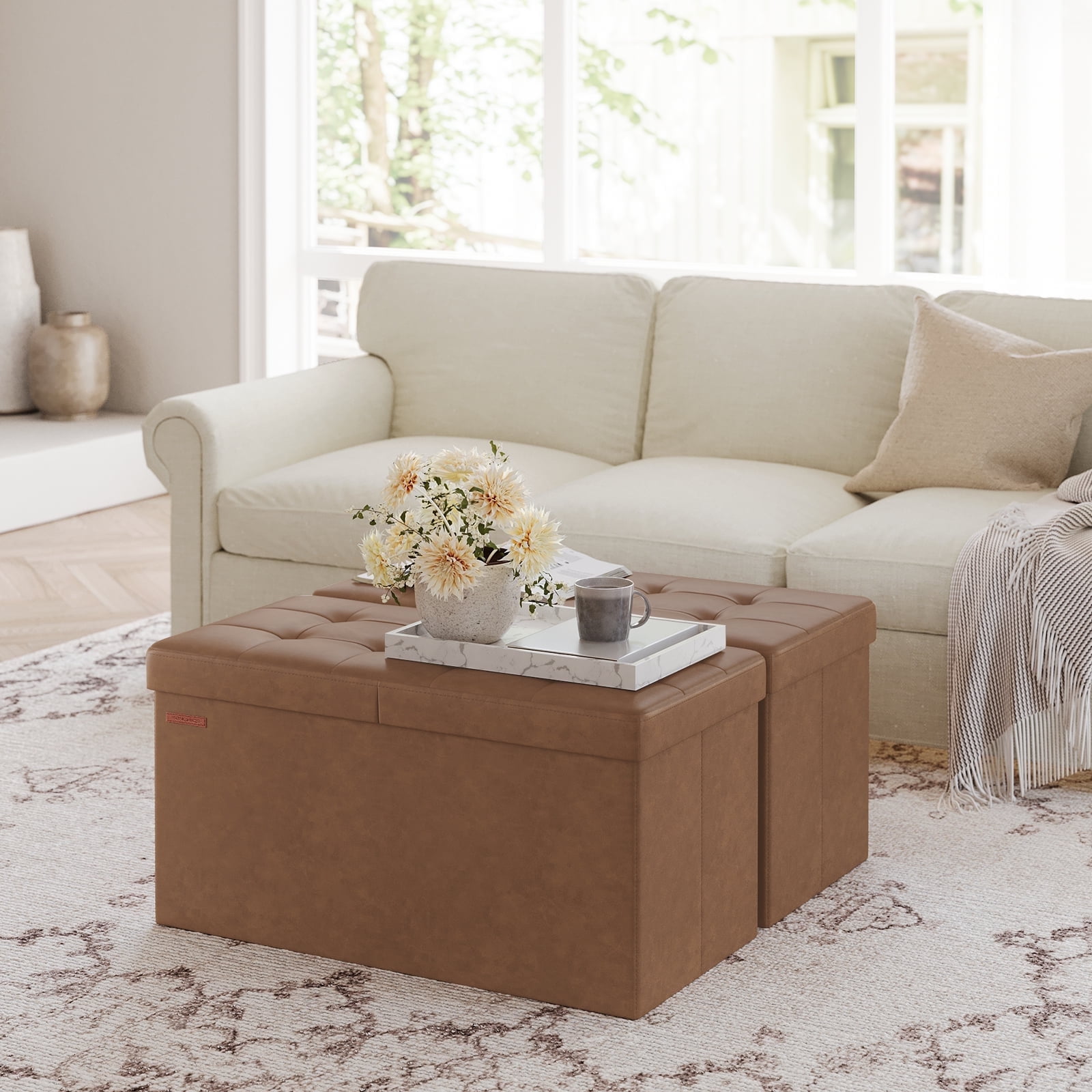 SONGMICS Folding Storage Ottoman, Storage Bench, Footrest Stool, 15 x ...