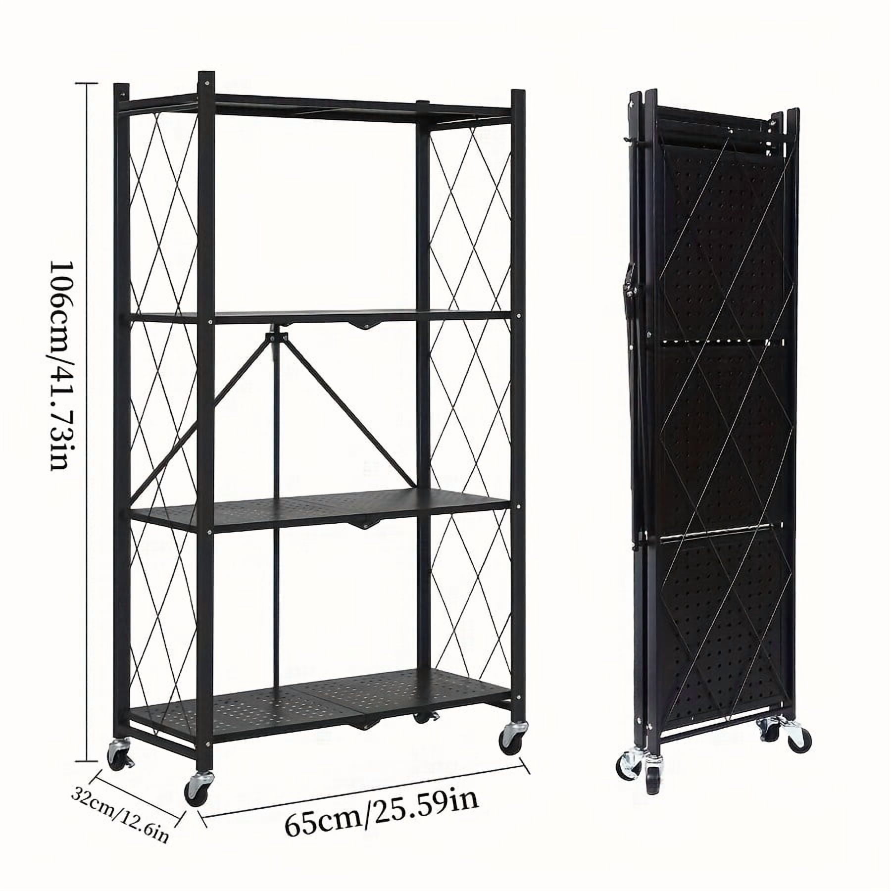 Folding Storage Rack 3/4/5 Tier with Wheels, Free Standing Mobile ...
