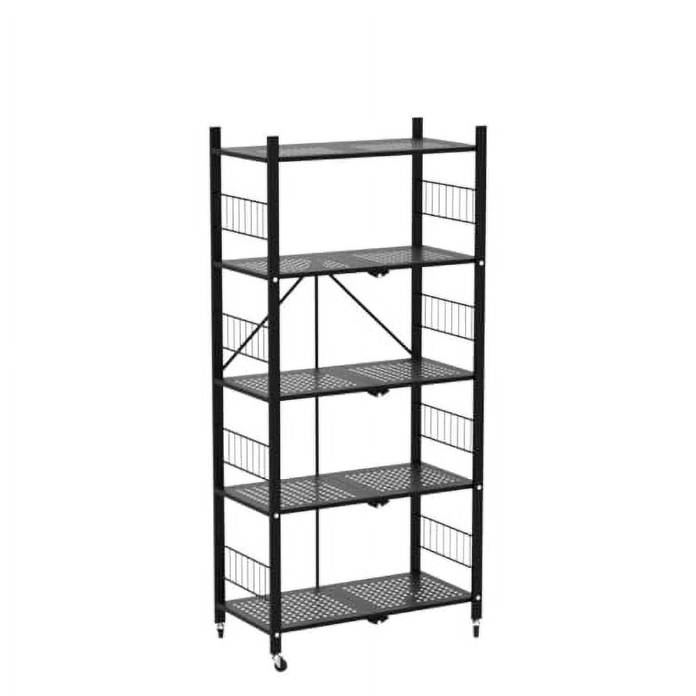 Folding Storage Shelves, 4-Tier Metal Collapsible Shelves with Wheels ...