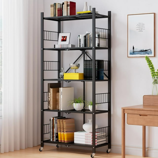 Folding Storage Shelves, 5-Tier/4-Tier/3-Tier Metal Collapsible Shelves ...