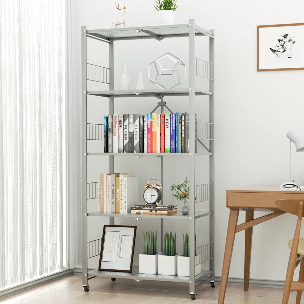 Folding Storage Shelves, 5-Tier/4-Tier/3-Tier Metal Collapsible Shelves ...