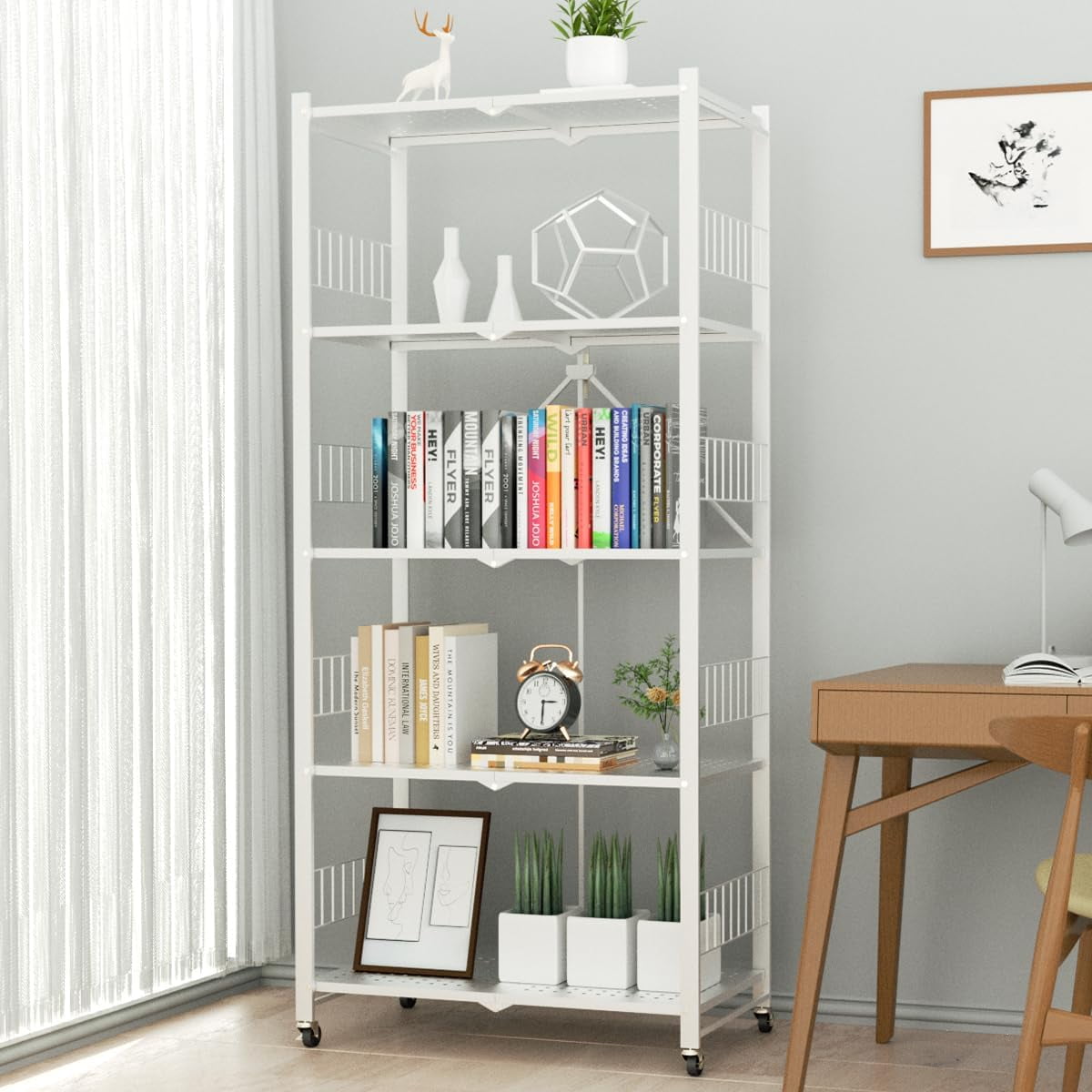 Folding Storage Shelves, 5-Tier/4-Tier/3-Tier Metal Collapsible Shelves ...