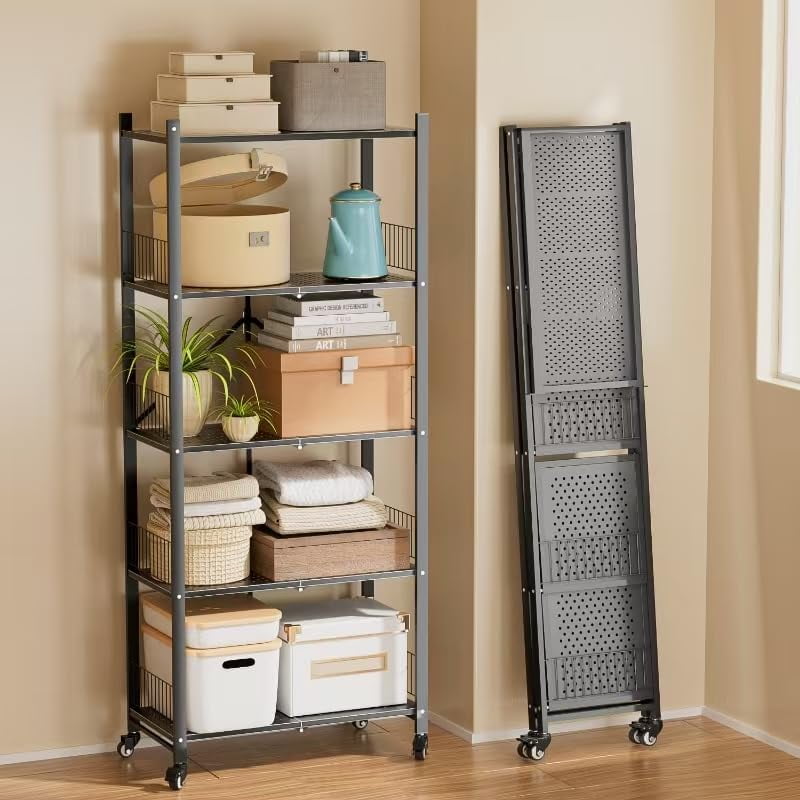 Folding Storage Shelves, Heavy Duty 5-Tier Metal Foldable Shelf ...