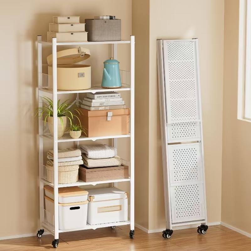 Folding Storage Shelves, Heavy Duty 5-Tier Metal Foldable Shelf ...
