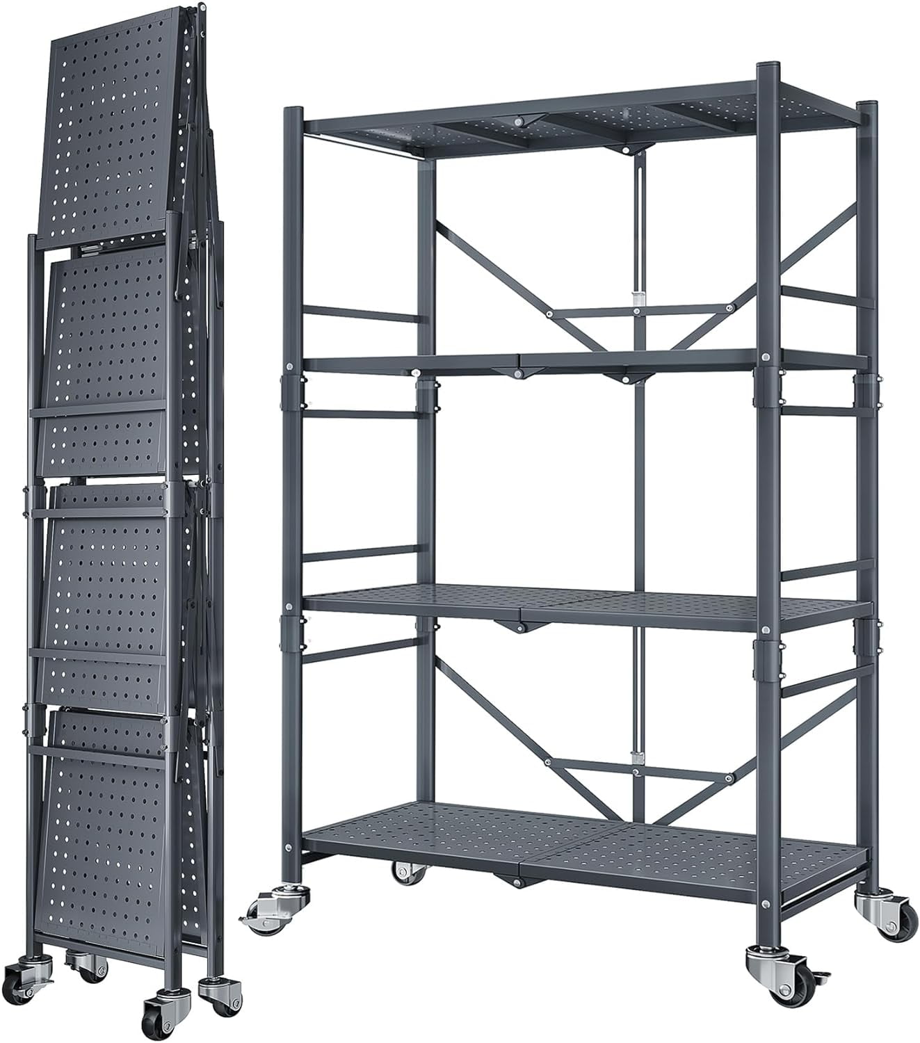 Folding Storage Shelves Metal Garage Shelving - 4 Tier Heavy Duty ...