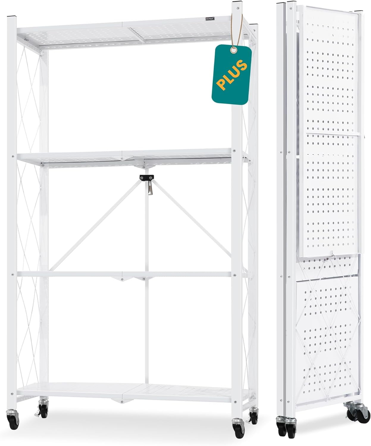 Folding Storage Shelves with Wheels, Bookshelf with Storage, No ...