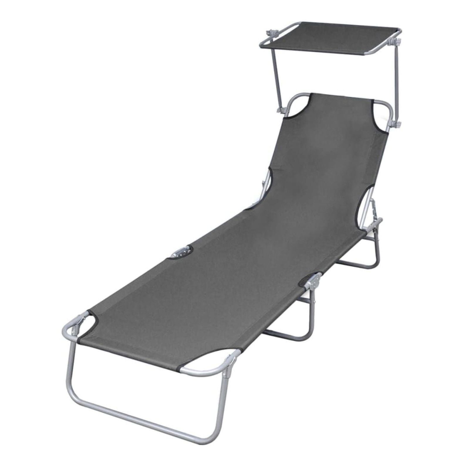 Folding Sun Lounger with Canopy Steel Gray Grey - Walmart.com