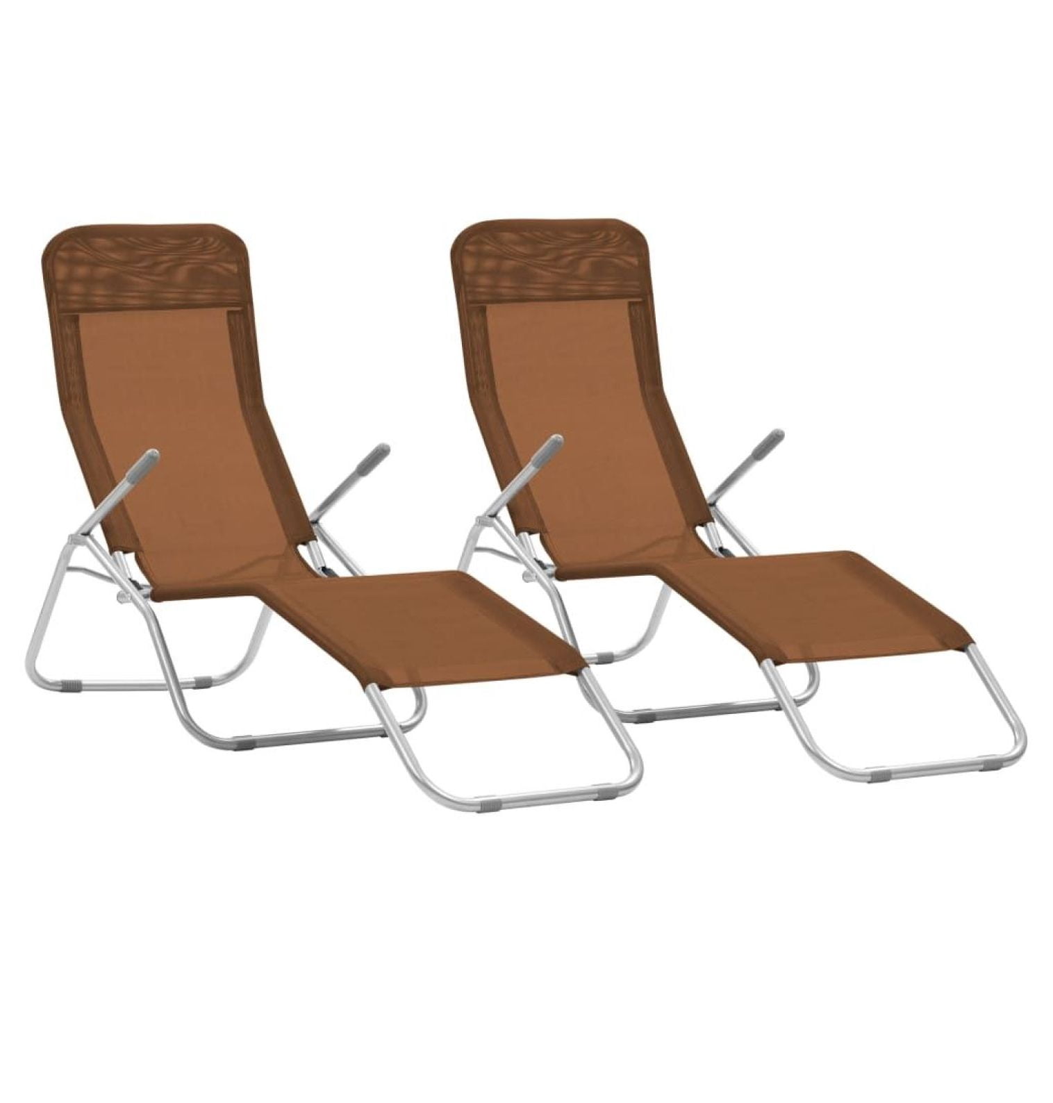 Folding Sun Loungers 2 Pcs Textilene Taupe - Adjustable Patio Beach ...