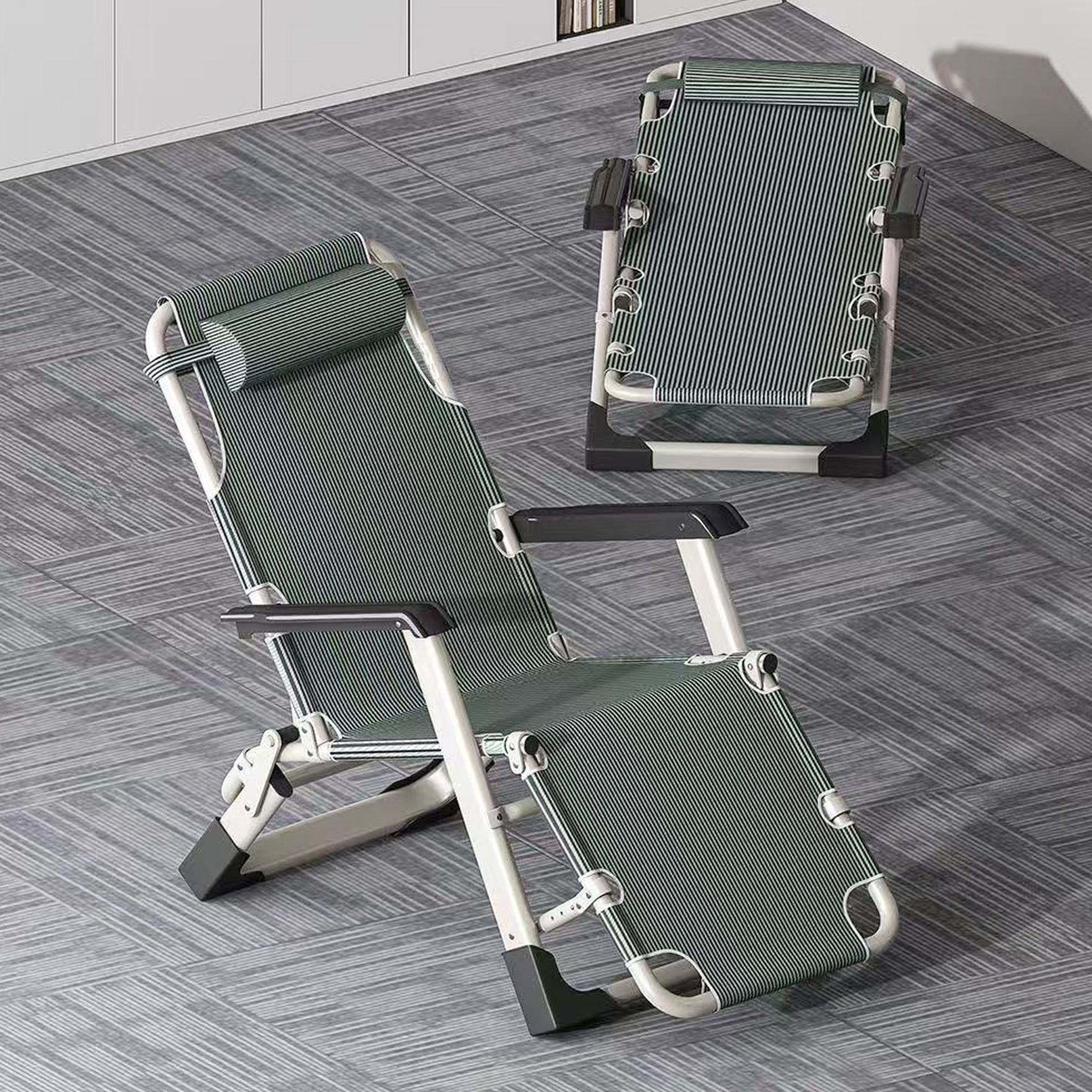 Folding Sunbathing Lounge Chair - Fabric Adjustable For Lawn, Beach ...