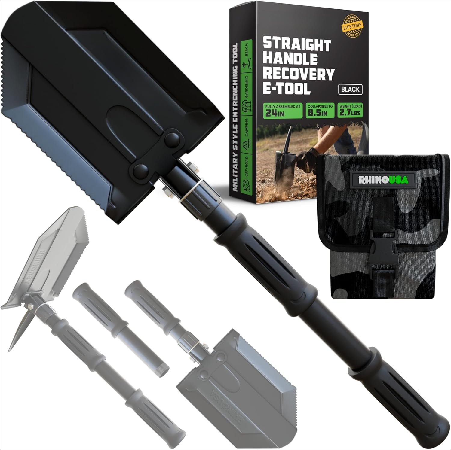 Folding Survival Shovel w/Pick - Heavy Duty Carbon Steel Military Style ...