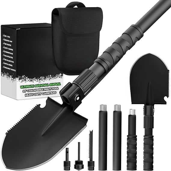 Folding Survival Shovel w/Pick - Heavy Duty Carbon Steel Military Style ...