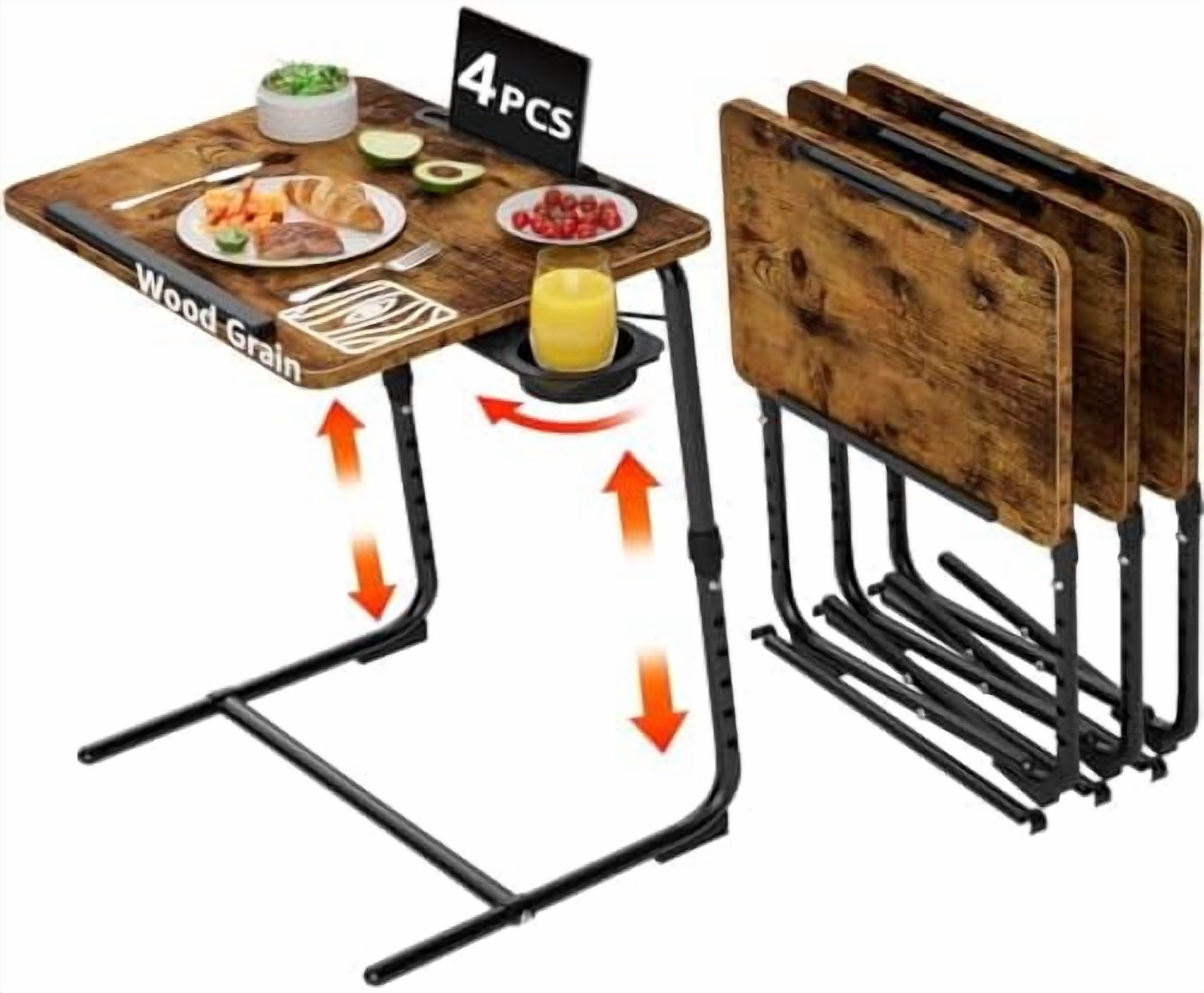 Folding TV Tray Adjustable Dinner - Trays for Eating On Couch Wooden ...