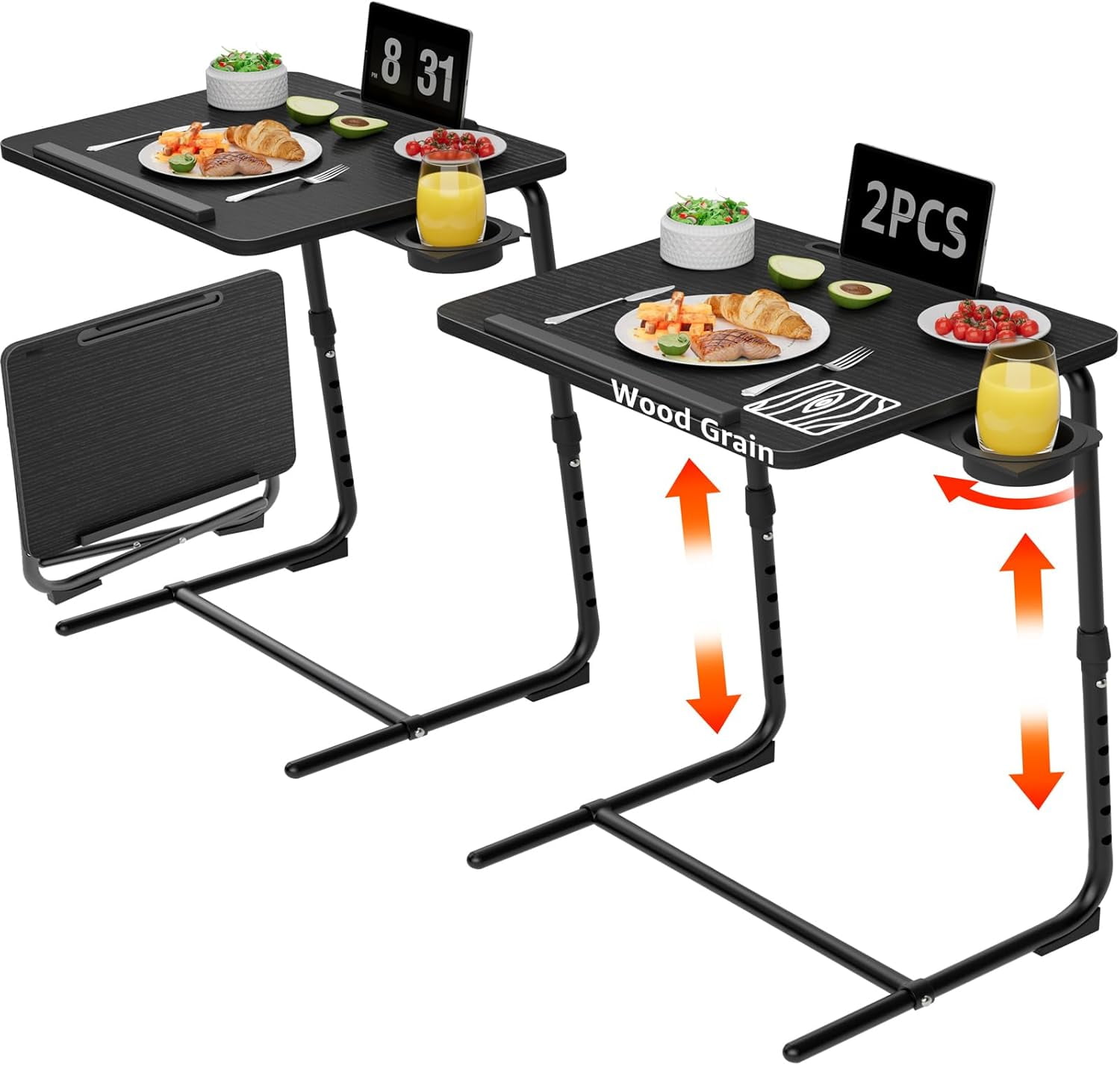 Folding TV Tray Adjustable Dinner - Trays for Eating On Couch Wooden ...