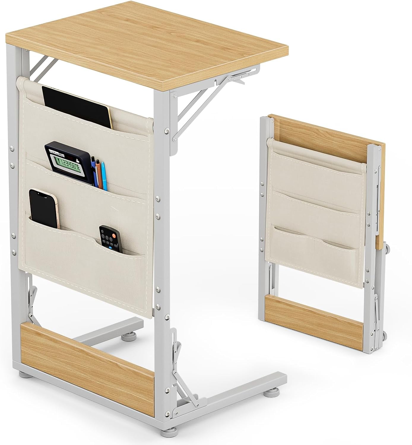 Folding TV Tray Table, C-Shaped End Table with Storage Bag - Portable ...