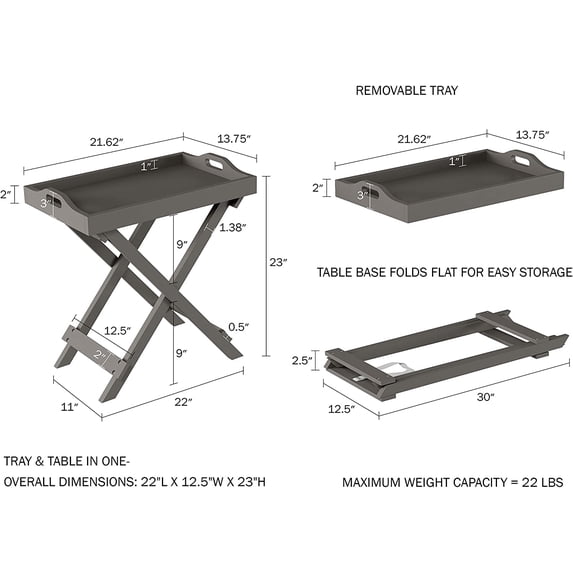 Folding TV Tray Table - Contemporary Side Table with Removable Tray Top ...