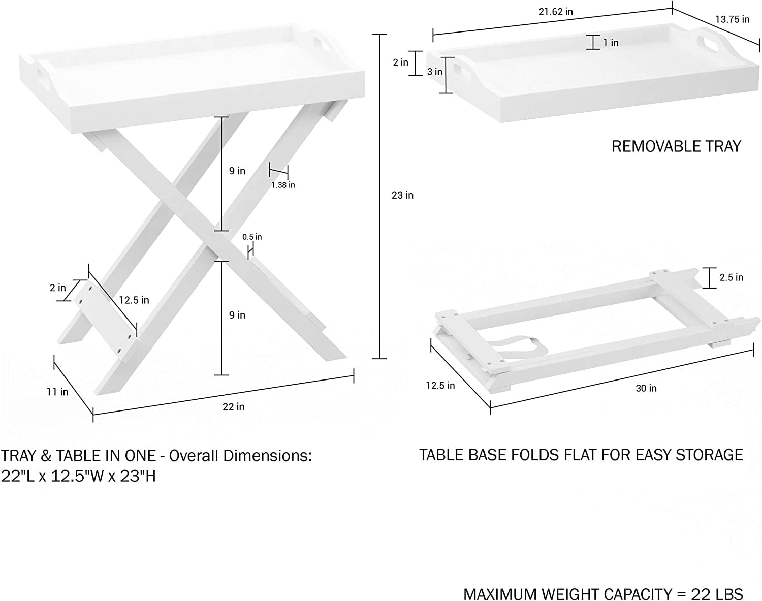 Folding TV Tray Table - Contemporary Side Table with Removable Tray Top ...