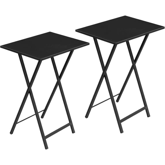 Folding TV Tray Table Set of 2, Black Metal Frame with Engineered Wood ...