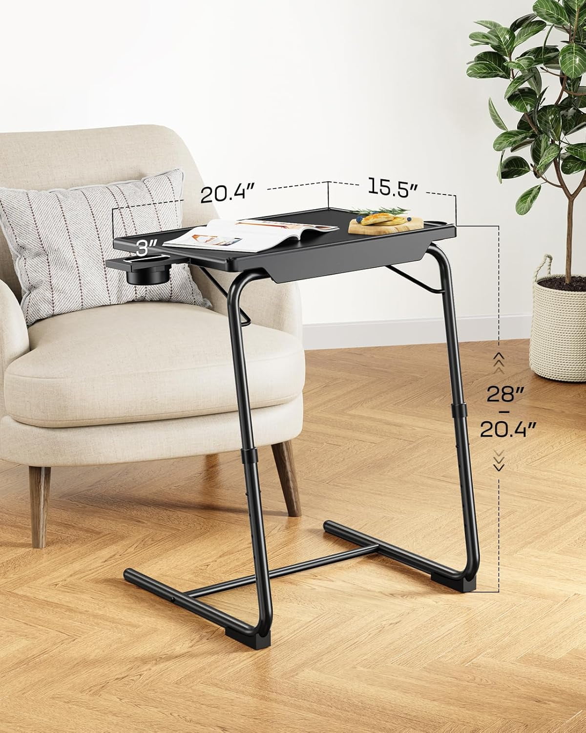Folding TV Tray Table with 6 Height Levels & 3 Tilt Angle Adjustments ...