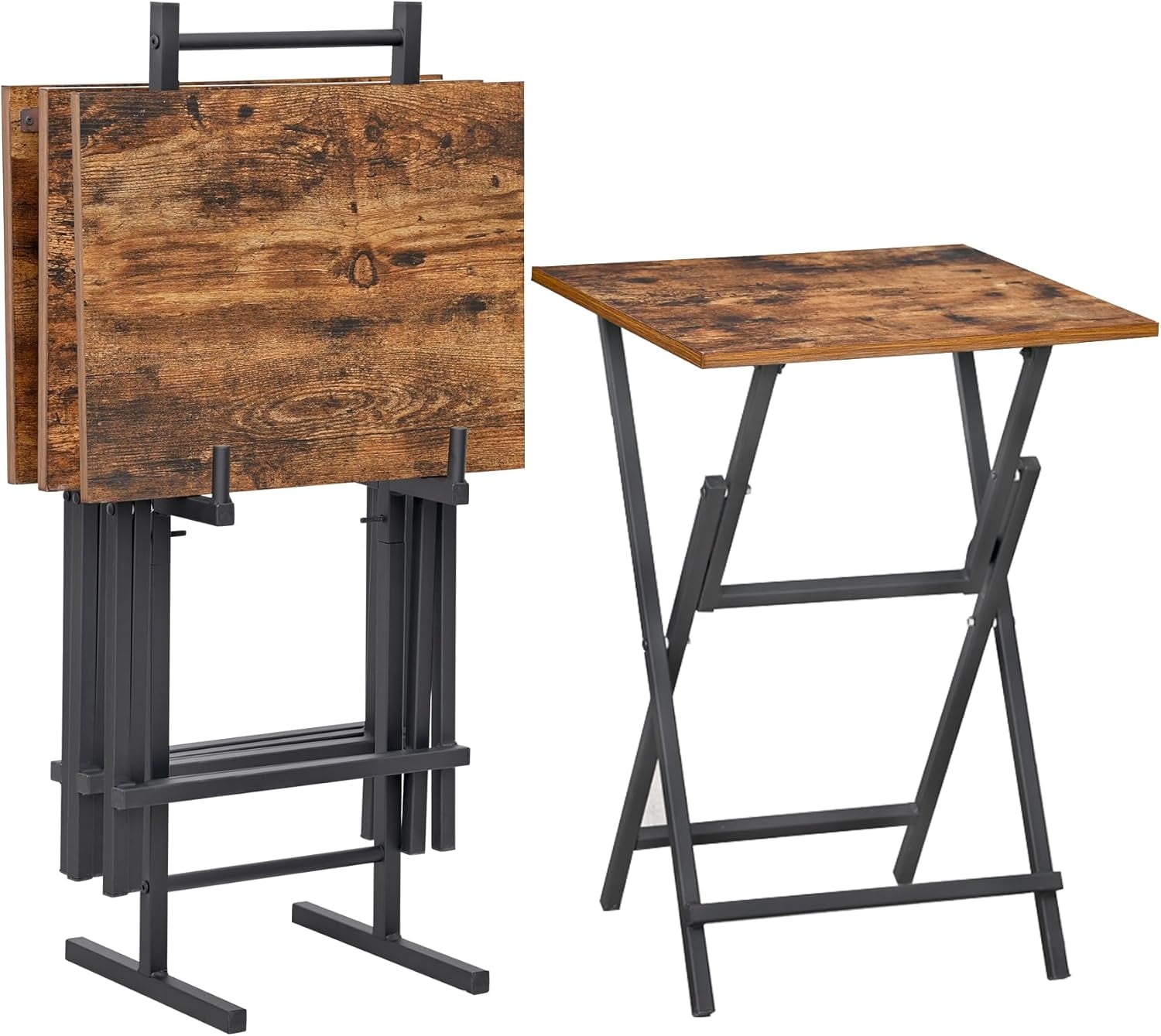 Folding TV Tray Tables for Eating No Assembly Set of 4 with Storage ...