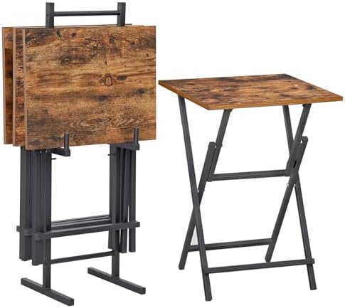 Folding TV Tray Tables for Eating No Assembly Set of 4 with Storage ...