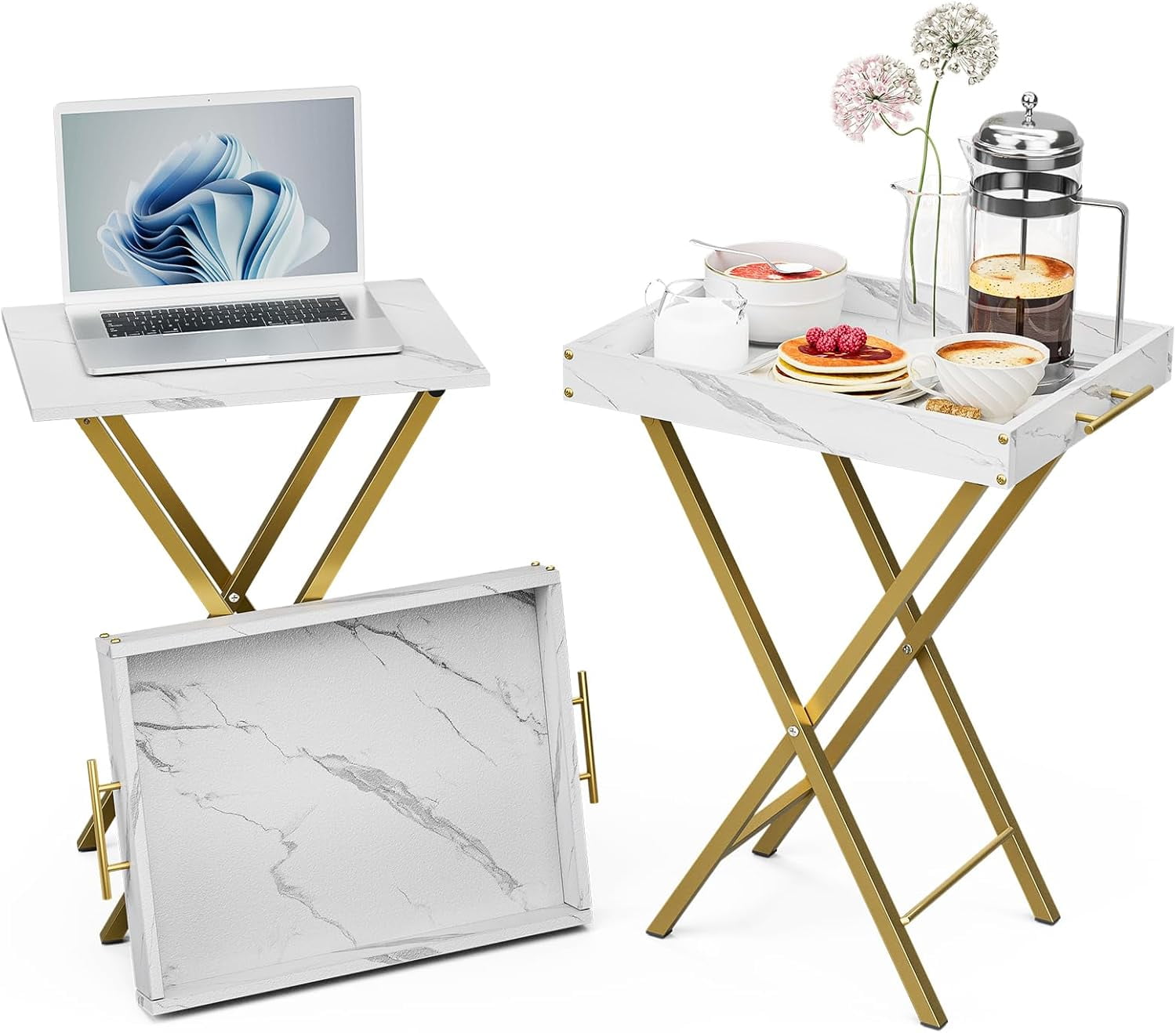 Folding TV Tray Tables, Set of 2 Side Table for Small Place, Snack ...