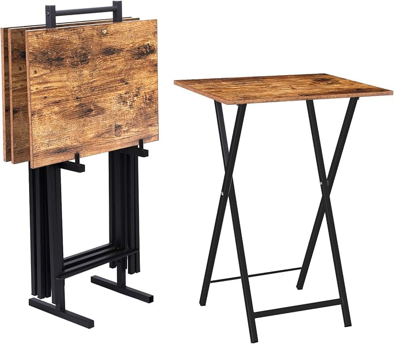Folding TV Tray Tables, Set of 4 TV Trays with Storage Rack, Industrial ...