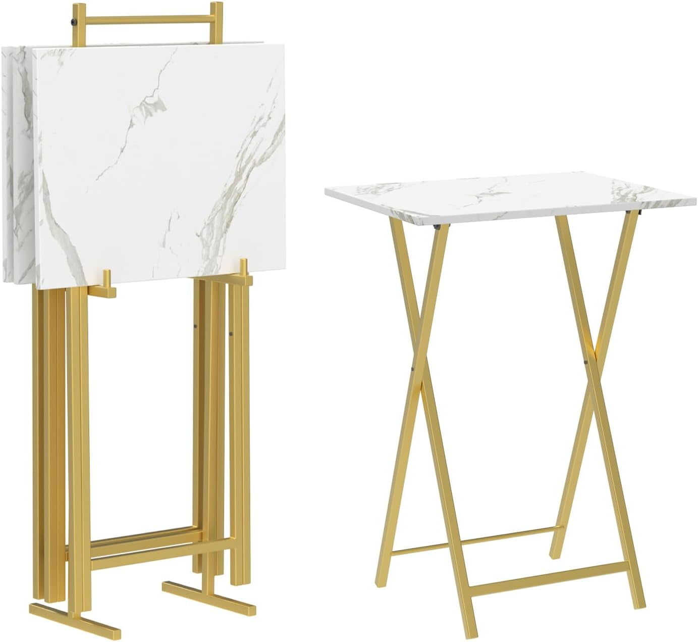 Folding TV Tray Tables, Set of 4 TV Trays with Storage Rack, Industrial ...