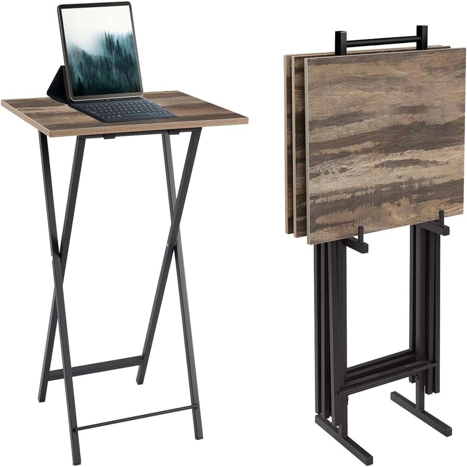 Folding TV Trays with Stand Portable Dinner Tables Snack Tray Table Set ...