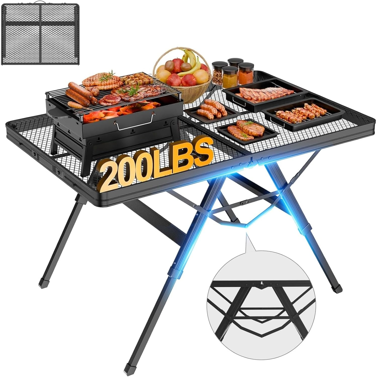 Folding Table with 2 Wing Panels, 3x2 FT Camping Table with Mesh ...