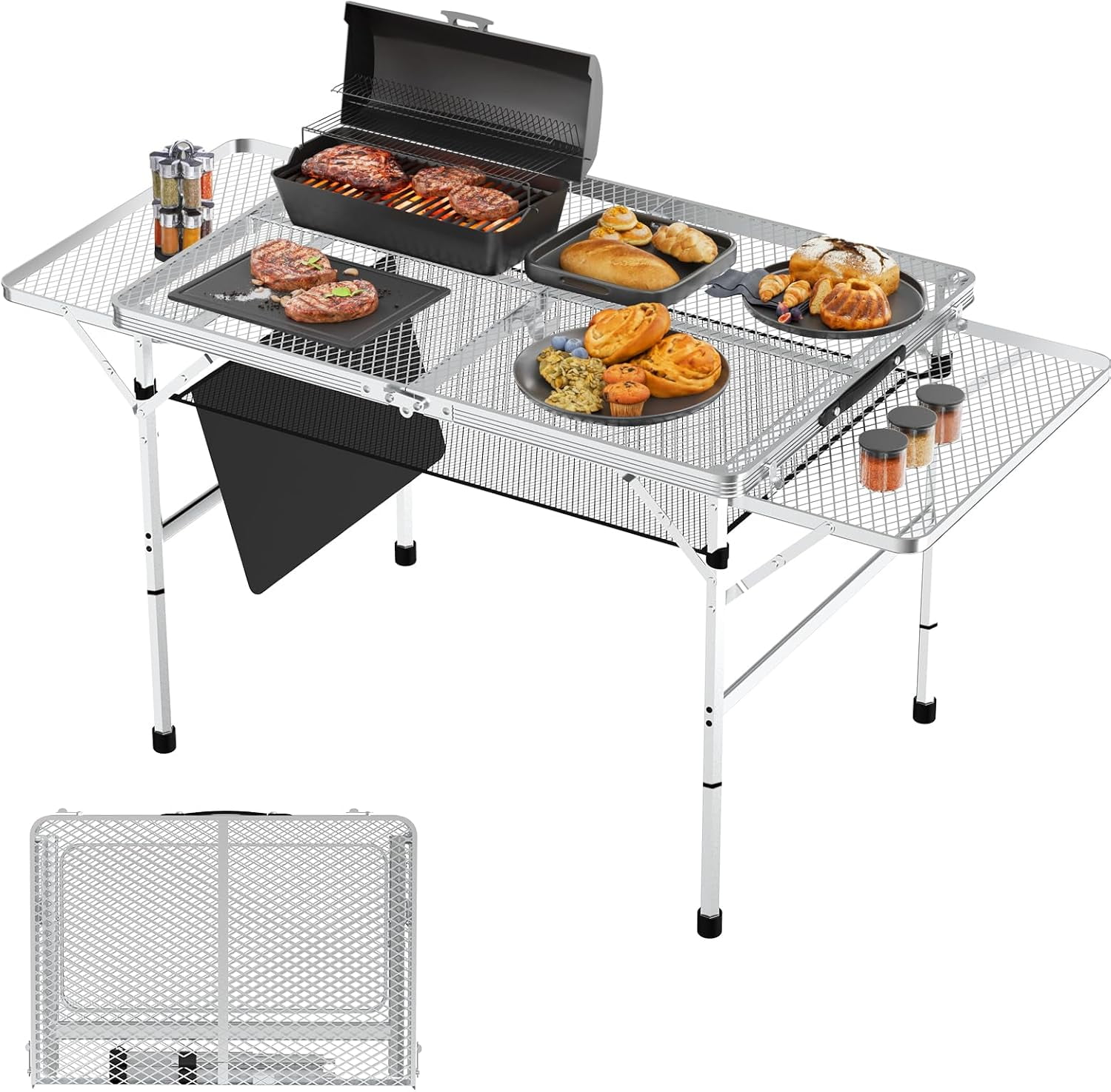 Folding Table with 2 Wing Panels, 3x2 FT Camping Table with Mesh ...