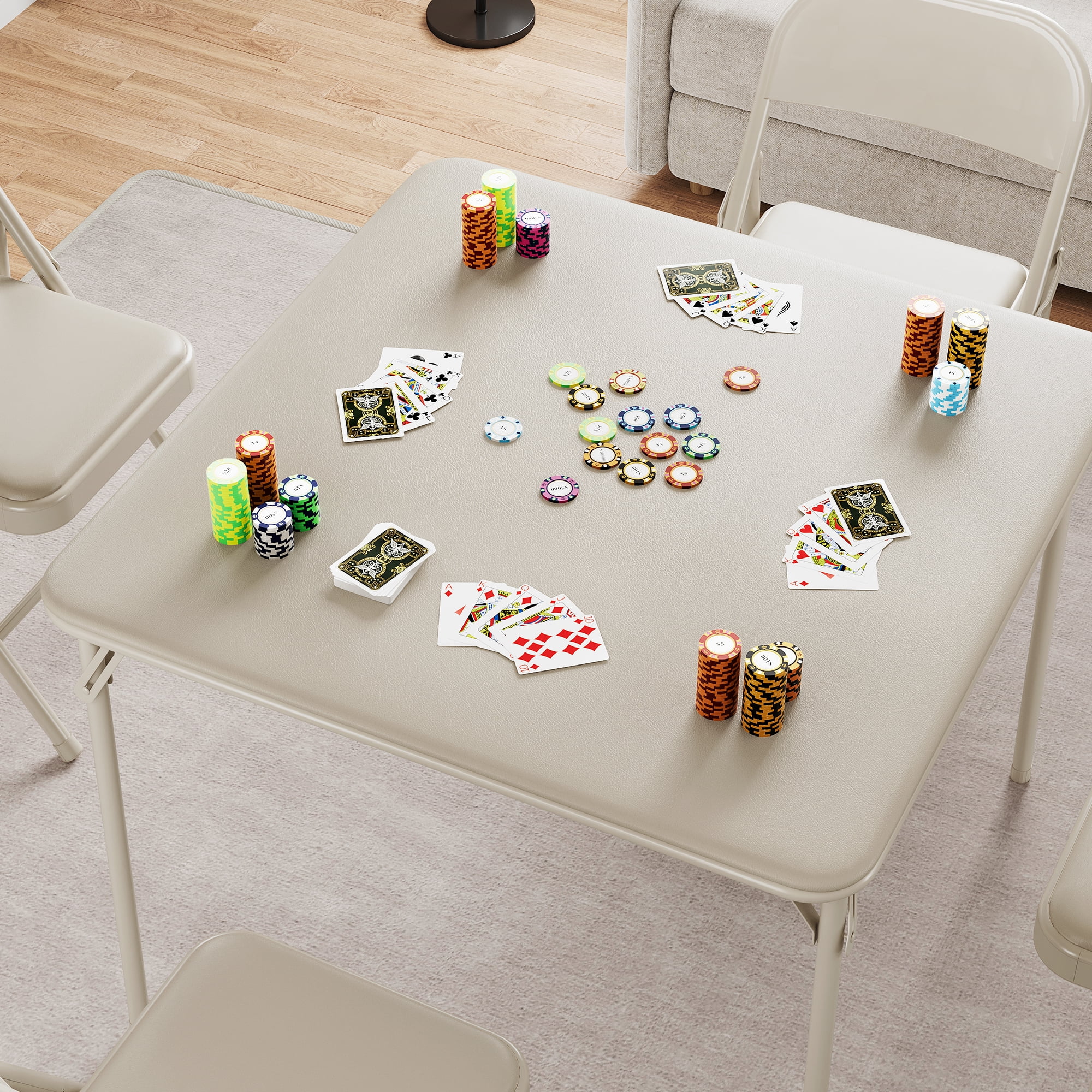 Folding Table, 33.6-inch Portable Square Folding Card Table, Black ...