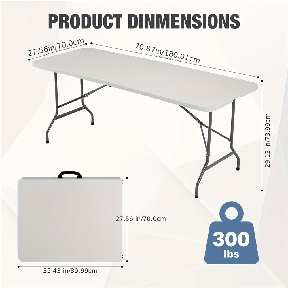 Folding Table 4/6 Foot Portable Heavy Duty Plastic Fold-In-Half Utility ...