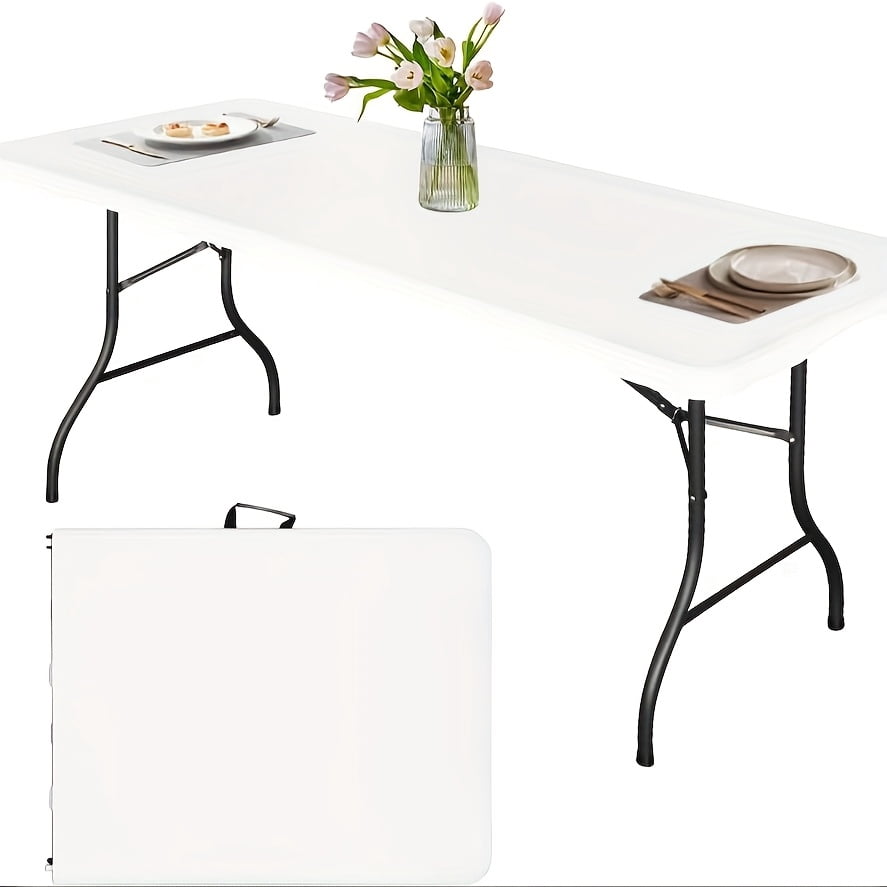 Folding Table 4/6 Foot Portable Heavy Duty Plastic Fold-In-Half Utility ...