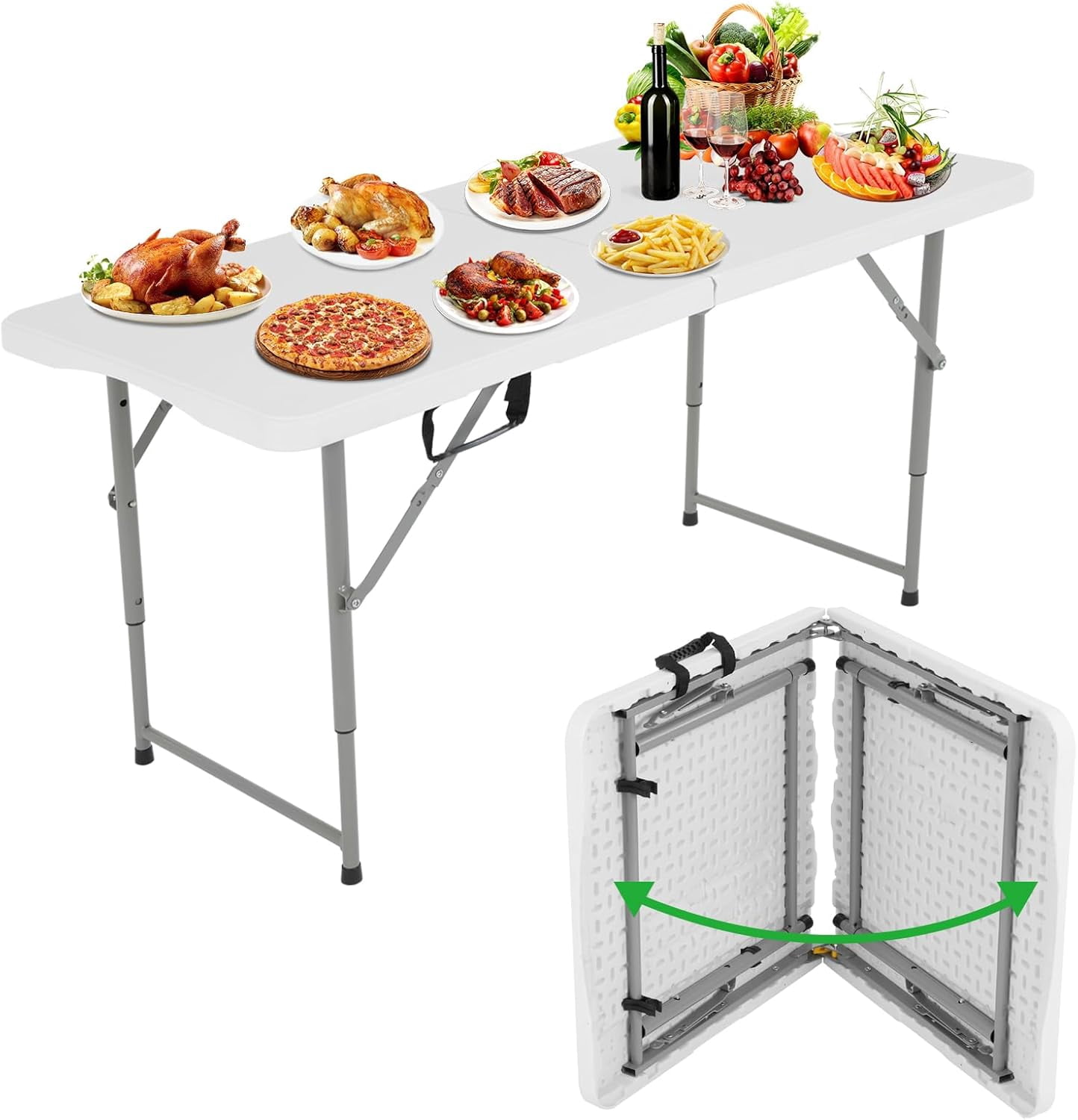 Folding Table, 4 FT Portable Camping Picnic Table, Plastic Folding ...