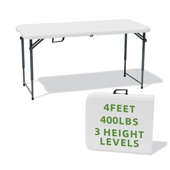 Folding Table 4 Foot - 3-Position Adjustable Height, Heavy Duty 400 lbs ...