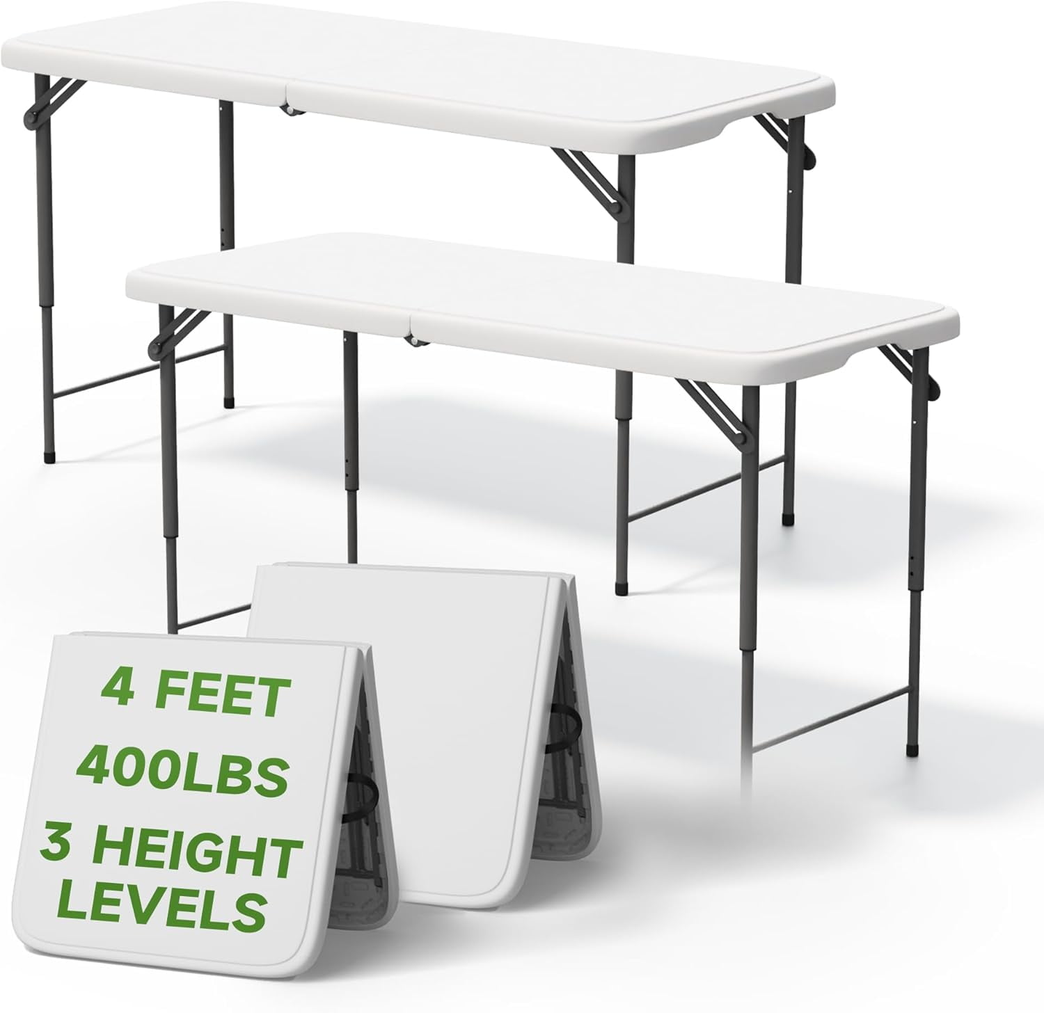 Folding Table 4 Foot - 3-Position Adjustable Height, Heavy Duty 400 lbs ...