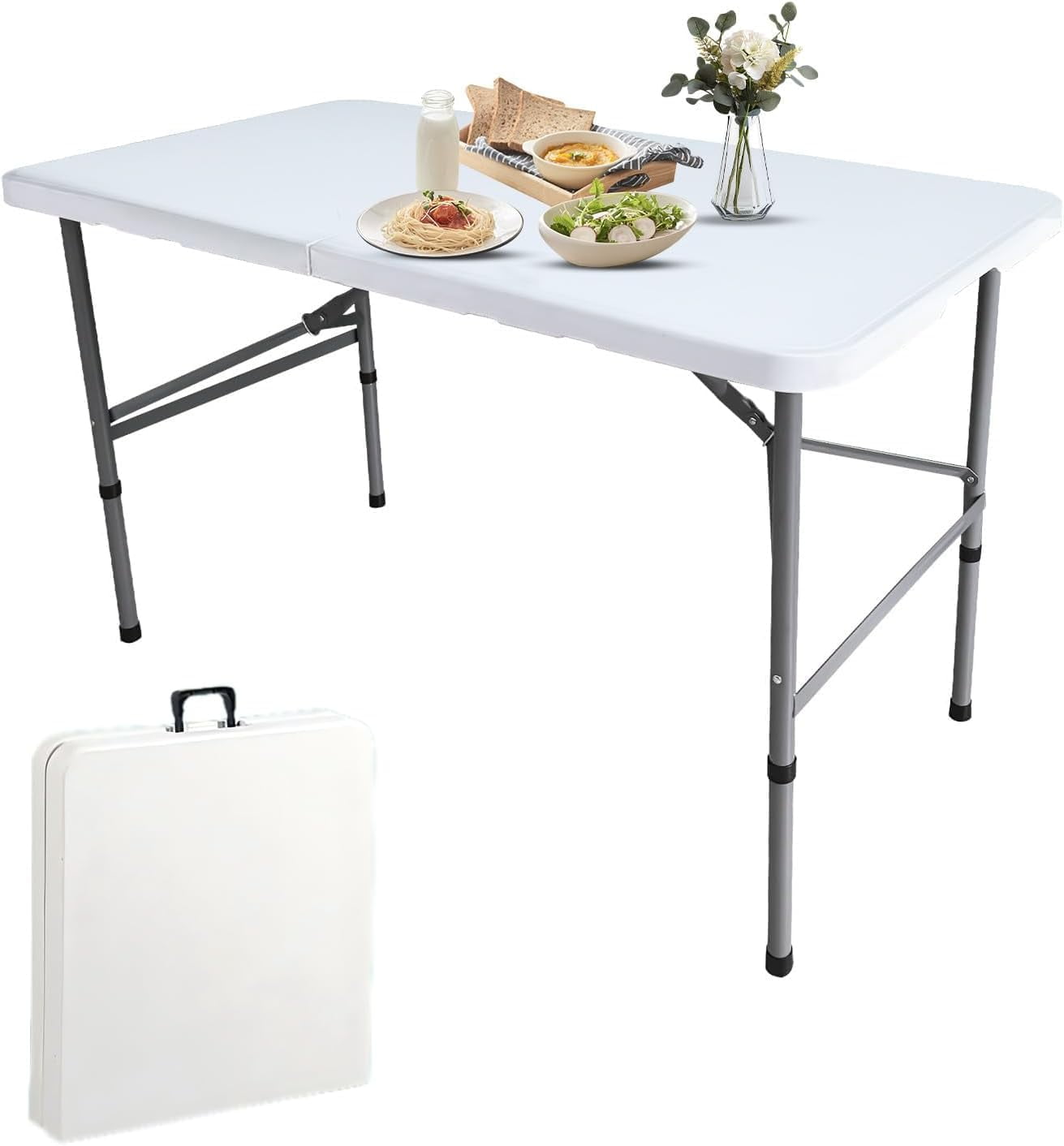 Folding Table, 4 Foot Heavy Duty Plastic Portable Utility Tables with ...