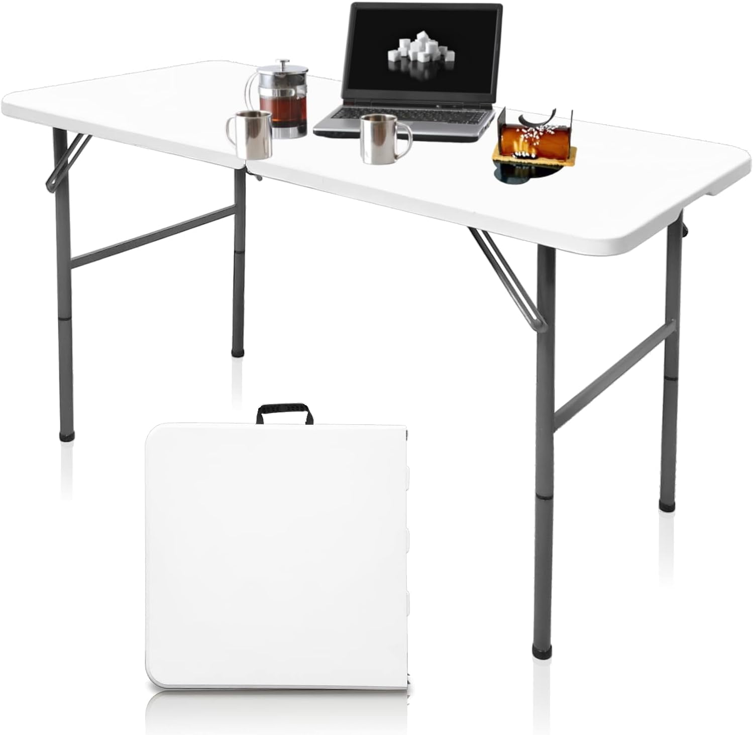 Folding Table, 4 Foot Plastic Heavy Duty Craft Table Portable Height ...