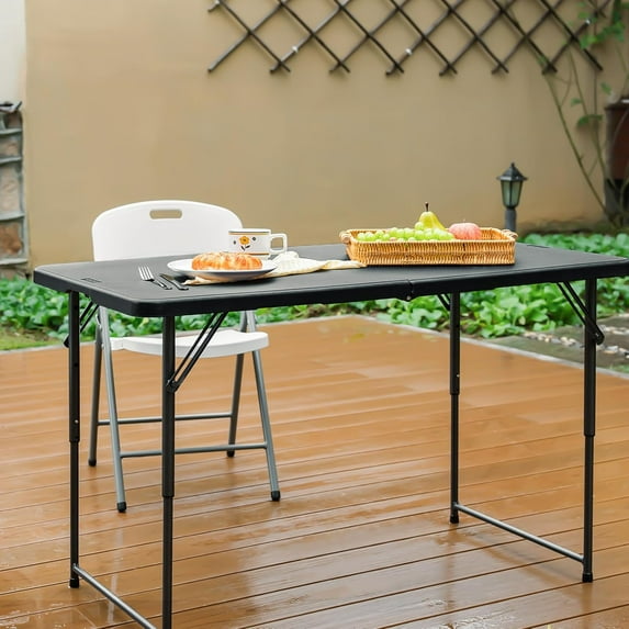 Folding Table 4 Foot Portable Heavy Duty Plastic Fold-in-Half Utility ...