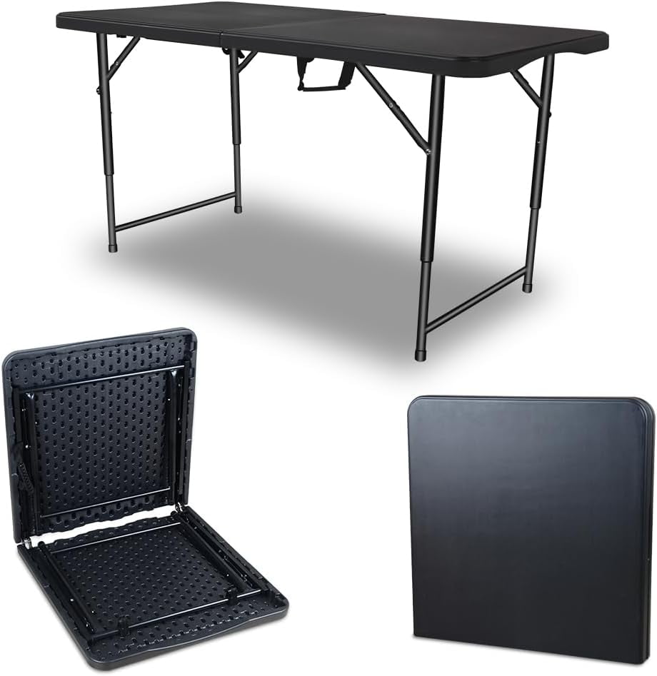 Folding Table 4 Foot,Portable Plastic Fold-in-Half Heavy Duty Picnic ...