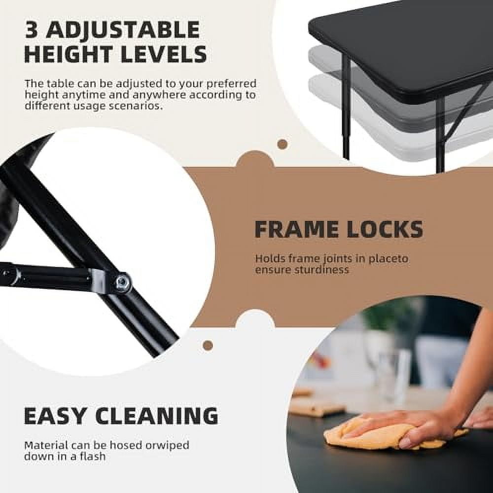 Folding Table 4 Foot,Portable Plastic Fold-in-Half Heavy Duty Picnic ...