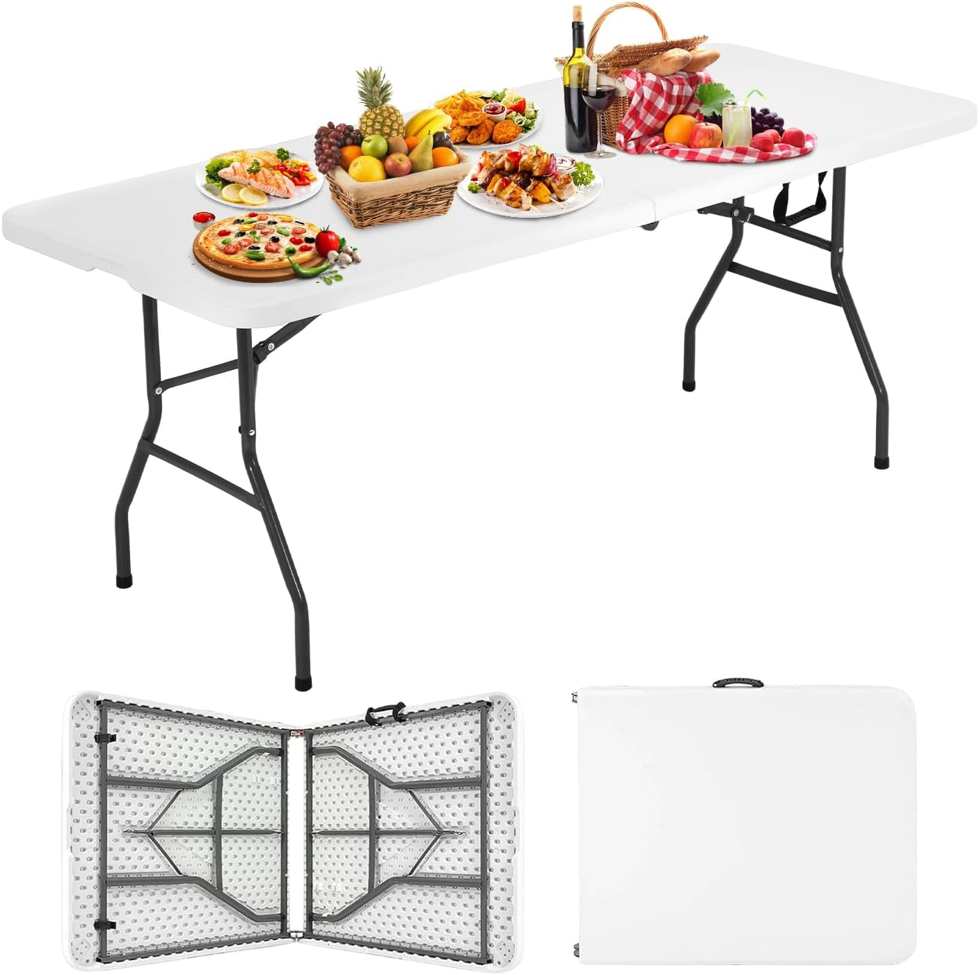 Folding Table 6 FT Plastic Foldable Table with Portable Carrying Handle ...