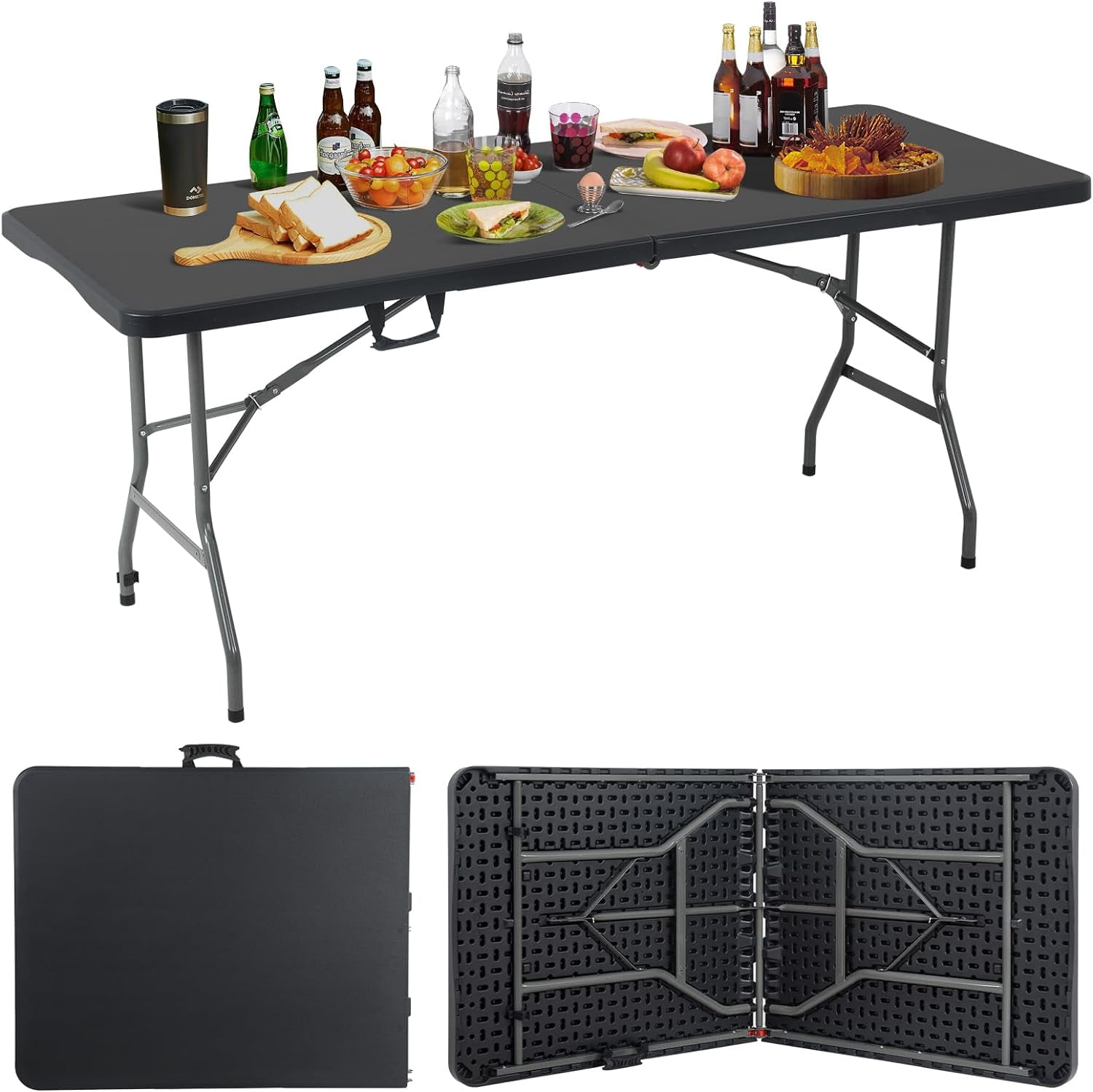 Folding Table 6 Foot Indoor Outdoor Heavy Duty Plastic Portable Fold Up ...