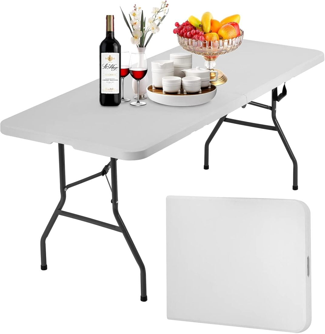Folding Table 6 Foot Indoor Outdoor Heavy Duty Plastic Portable Fold Up ...